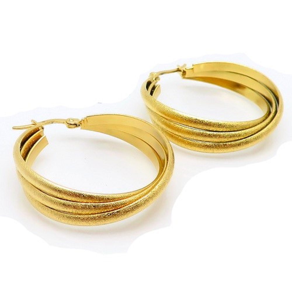 Bungsa Creolen Set Creolen Boho Style Dreifachoptik Gold Aus Edelstahl