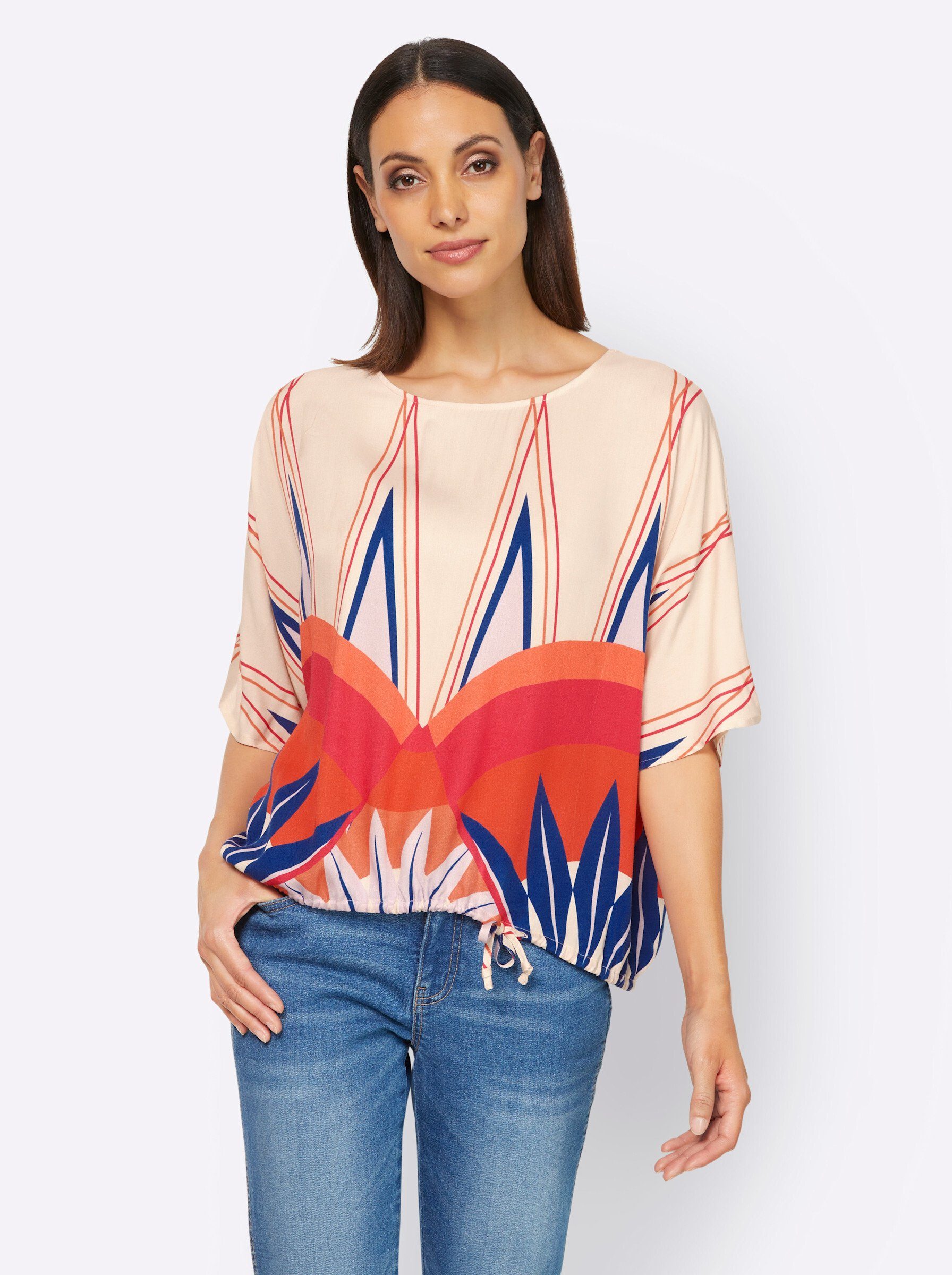Heine Klassische Bluse Druckbluse Kurze Fledermaus Ärmel