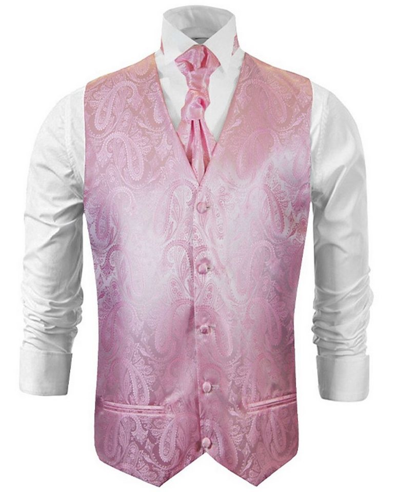 Paul Malone Anzugweste Herren Hochzeitsweste Mit Plastron Set 2tlg Pink