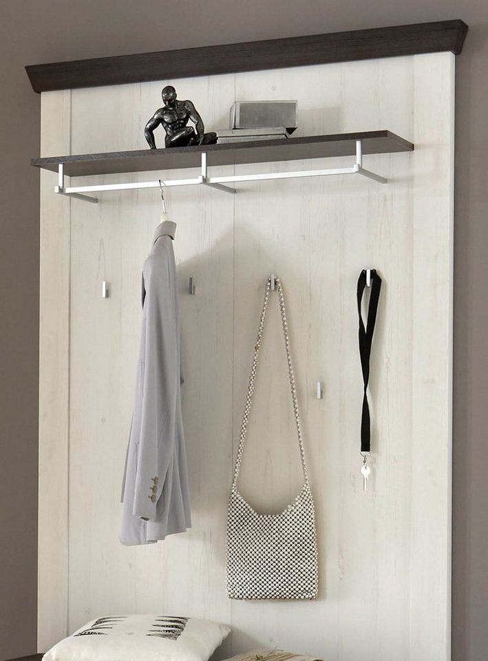 Furndesign Garderobenpaneel Corela Wandgarderobe In Pinie Weiß Mit