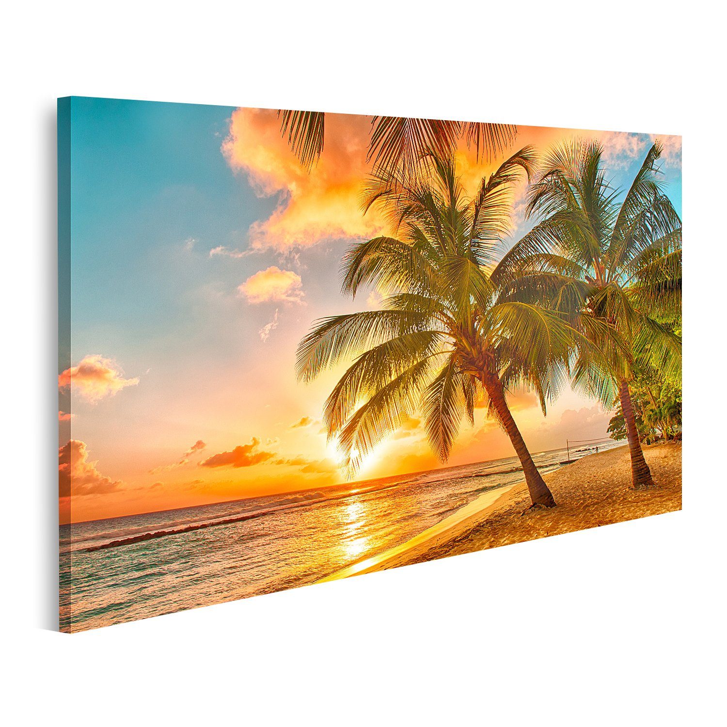 islandburner Leinwandbild Bild auf Leinwand Schöner Sonnenuntergang über dem Meer mit Blick auf