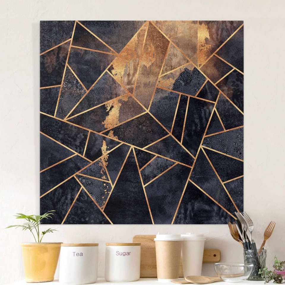 Bilderdepot24 Leinwandbild Kunstdruck Abstrakt Geometrie Onyx Gold