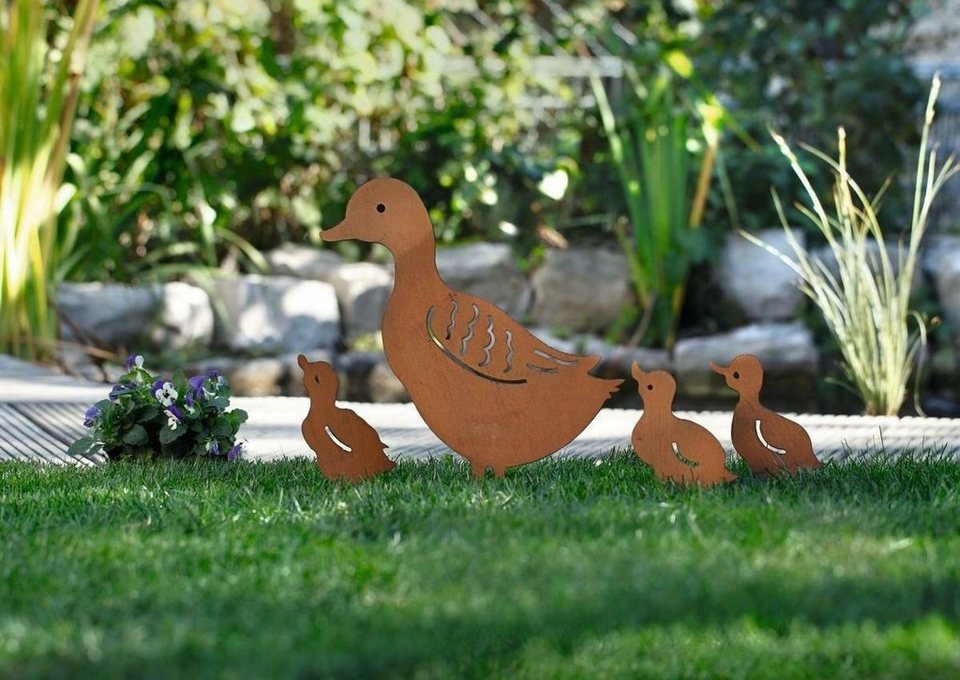 Home Trends24de Gartenstecker Gartenstecker Ente 4er Set Deko Metall