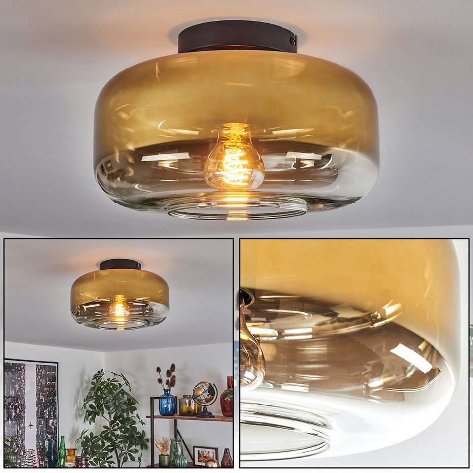 Hofstein Deckenleuchte Runde Deckenlampe Aus Metallglas In Schwarz