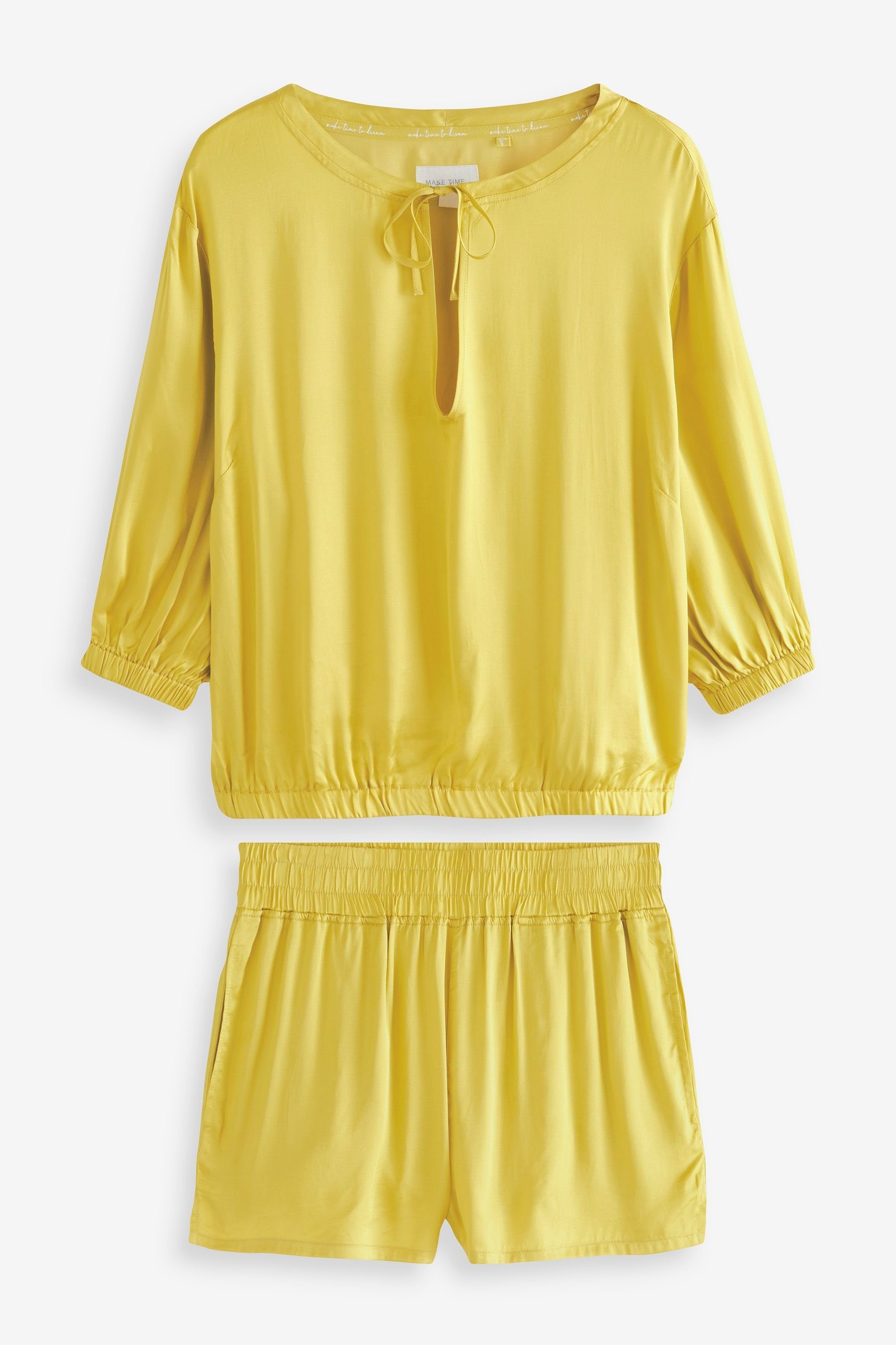 Next Pyjama Kurzer Satin Schlafanzug Mit Ballonsaum 2 Tlg