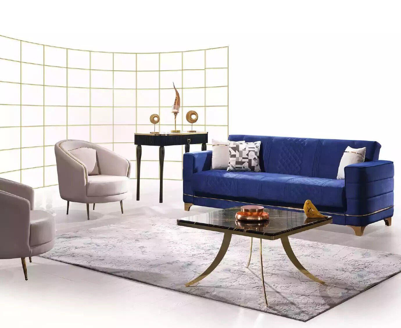 Jvmoebel Sofa Blaue Polstergarnitur Set 311 Sitzer Sofa Set 2 Teile