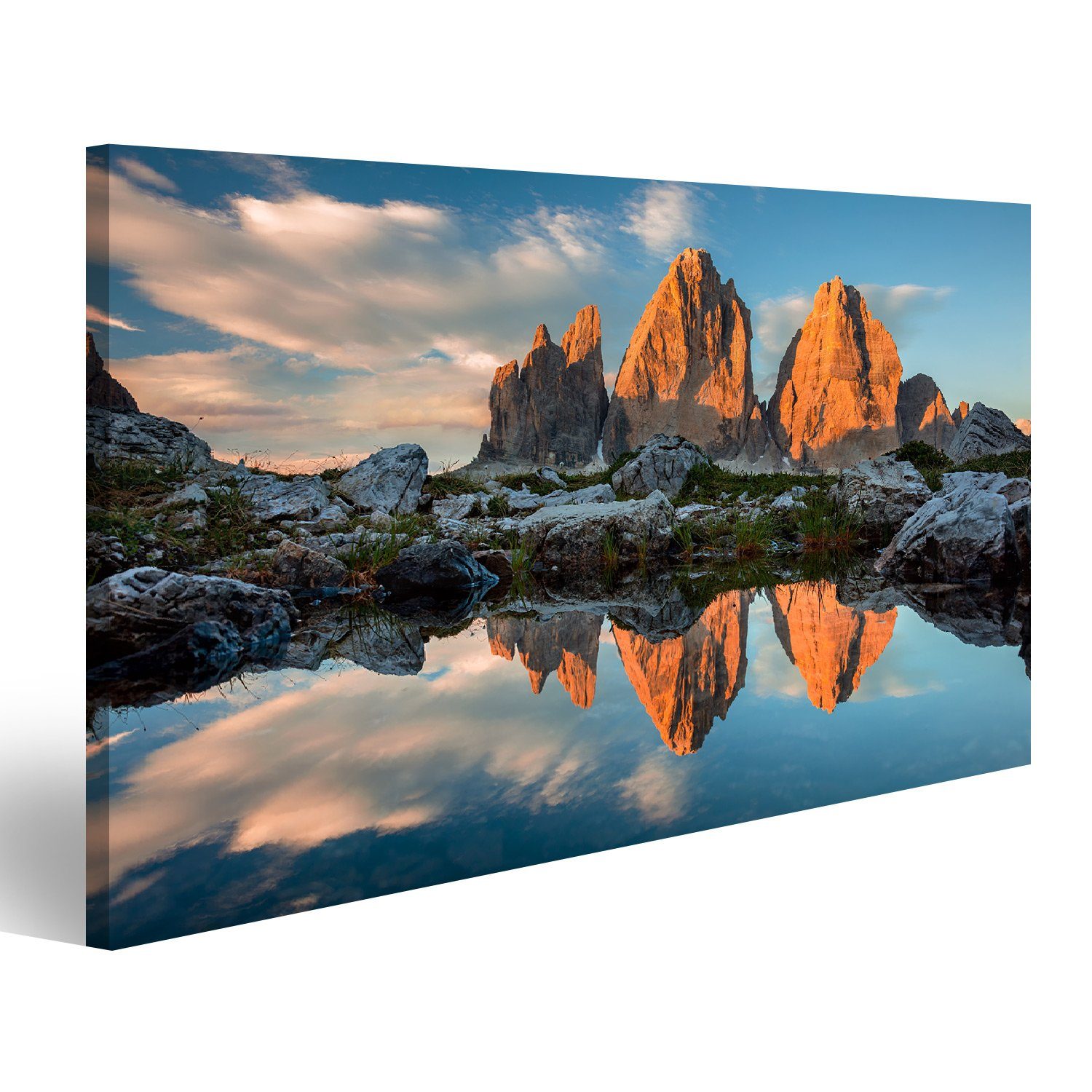 islandburner Leinwandbild »Bild auf Leinwand Tre Cime Di Lavaredo Spiegelung See Sonnenuntergang ...