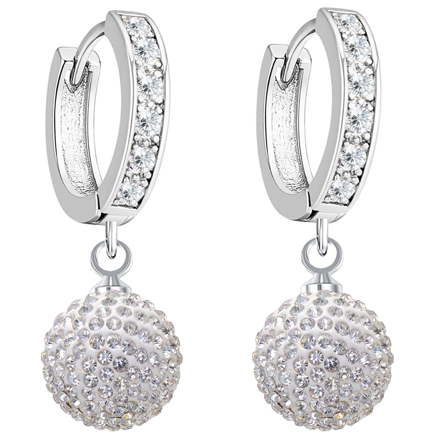 LÖB Paar Creolen Creolen Silber Glitzerkugel Perlen Anhänger Zirkonia Ohrringe Hängend ...