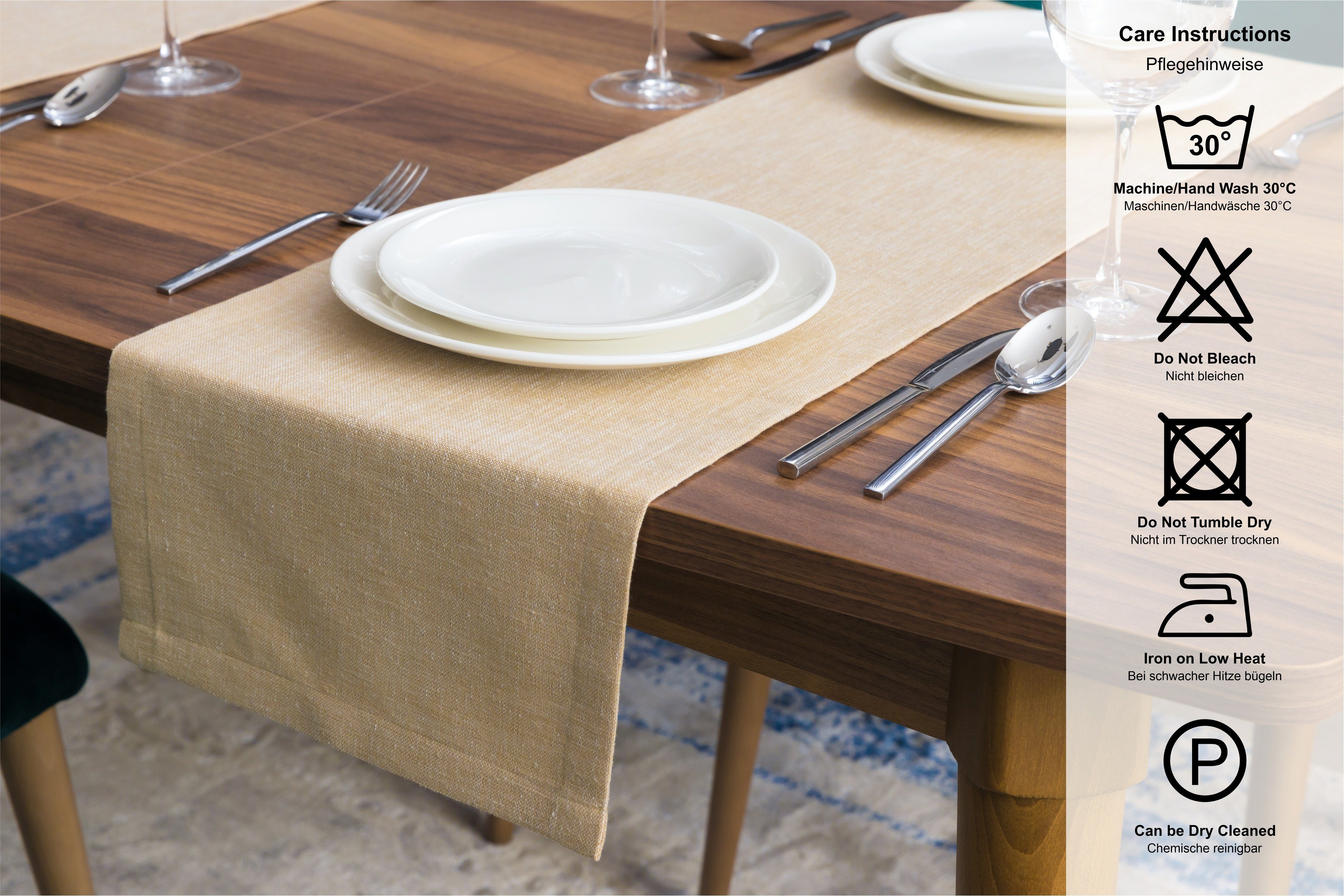 Simurq Tischläufer Leinenoptik - Lotuseffekt, Wasserabweisende ...