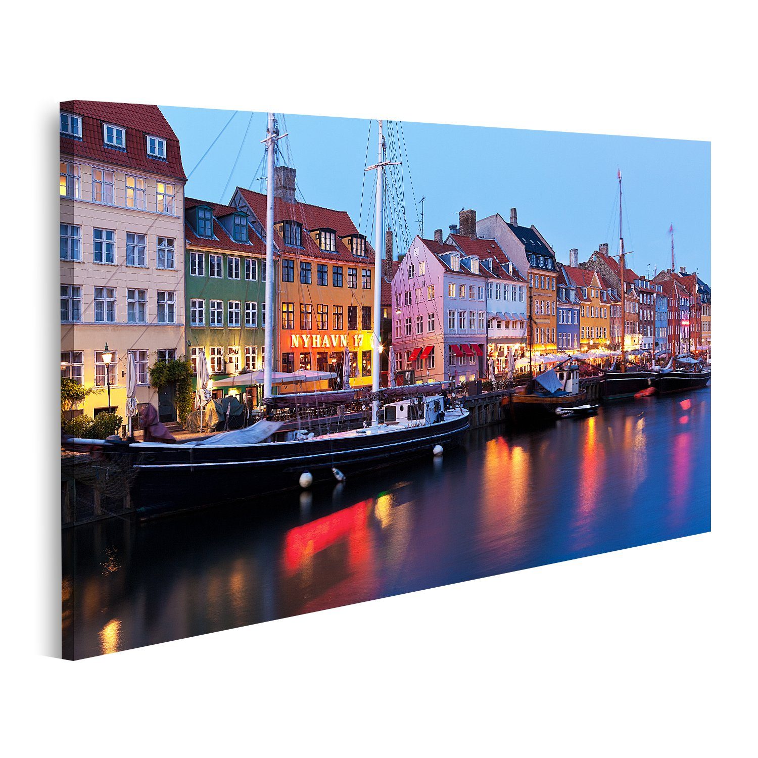 islandburner Leinwandbild Bild auf Leinwand Abendliches Panorama des Nyhavn in Kopenhagen Dänema