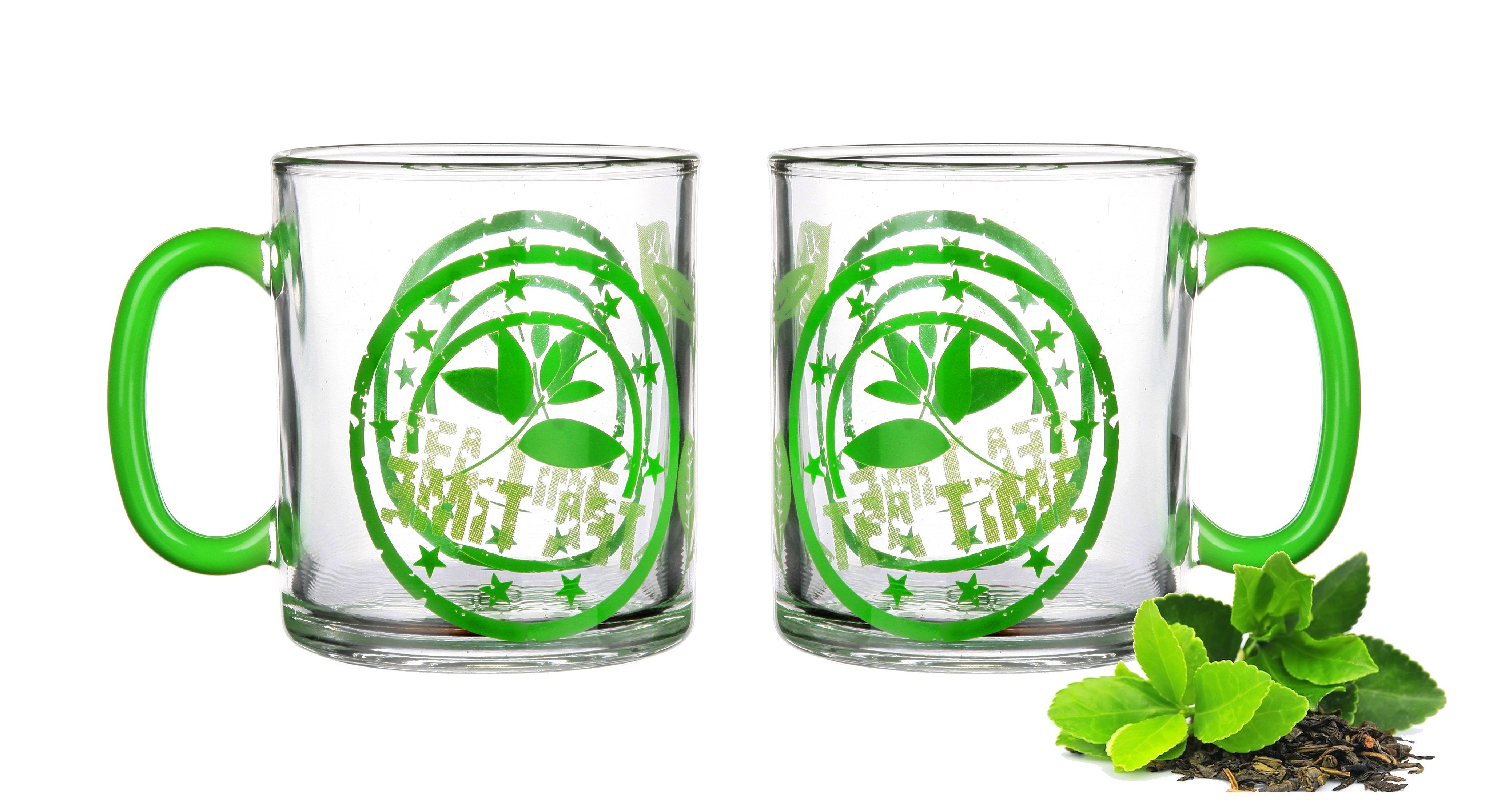 Sendez Gläser Set 6 Teegläser 300ml Mit Henkel Und Tea Time Aufdruck