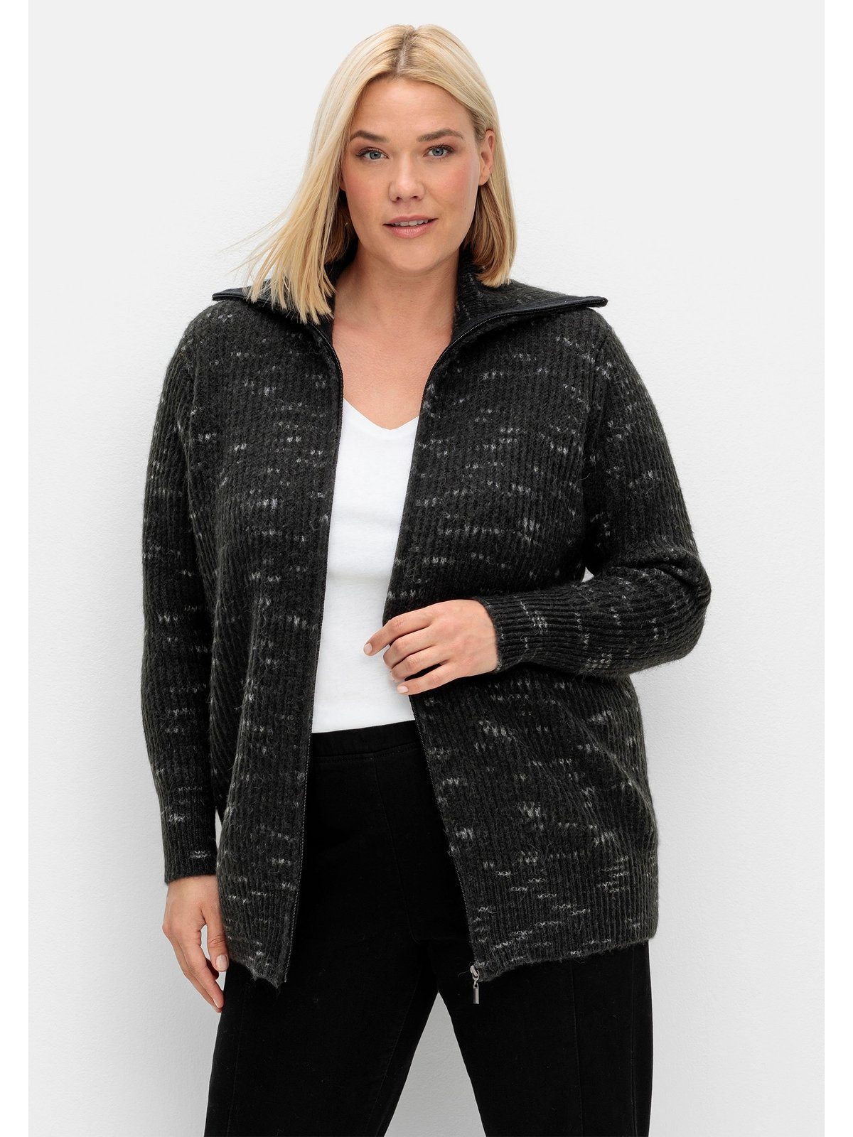 Sheego Strickjacke Große Größen Mit Troyerkragen Und Reißverschluss