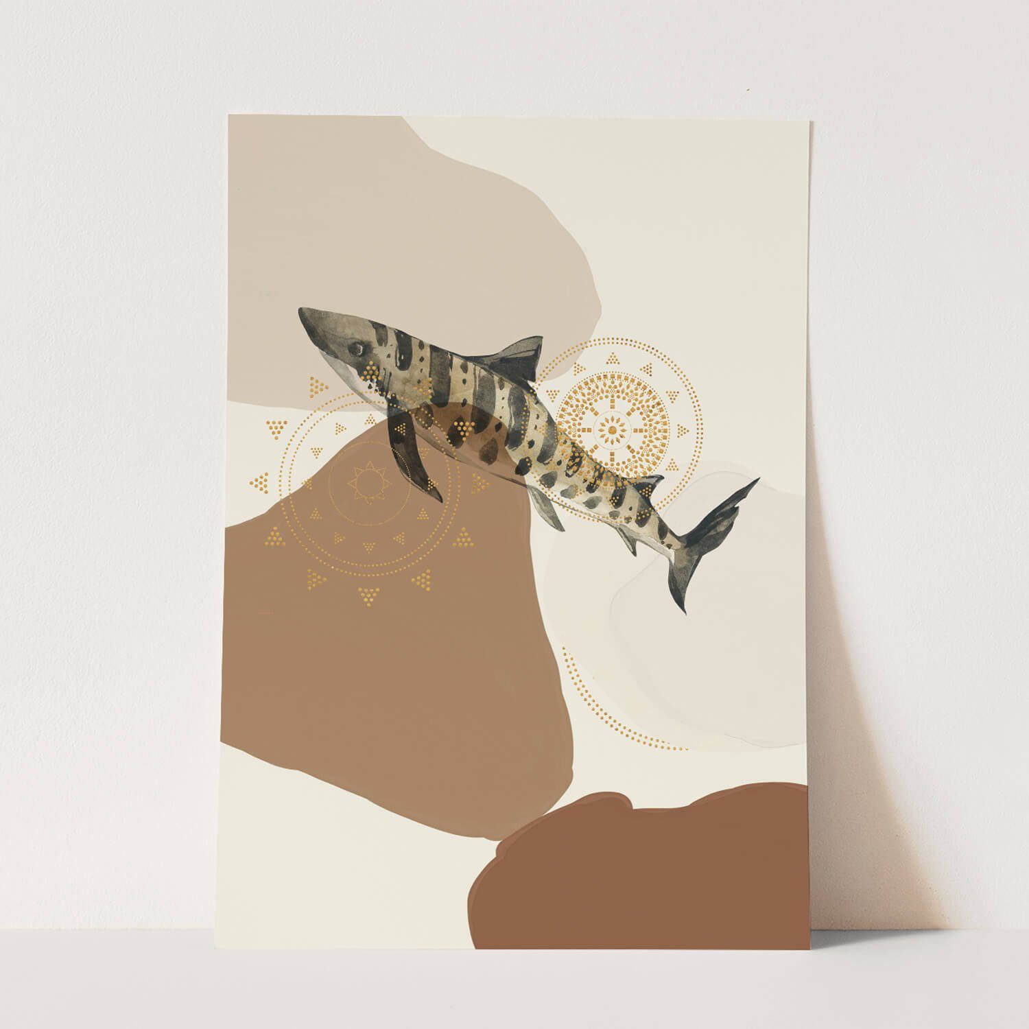 Sinus Art Wandbild Wandbild Exklusives Design Tigerhai Goldene Muster Braun