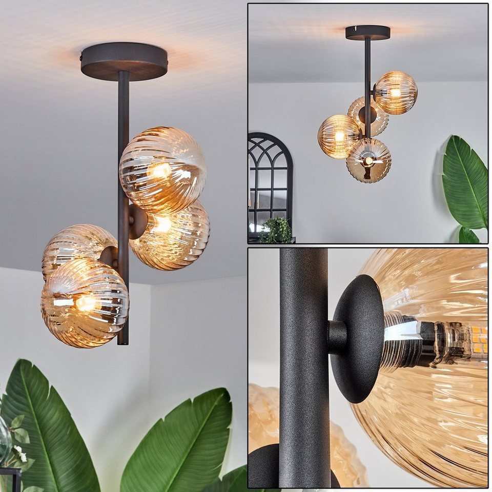 Hofstein Deckenleuchte Deckenlampe Aus Metallriffelglas In Schwarz