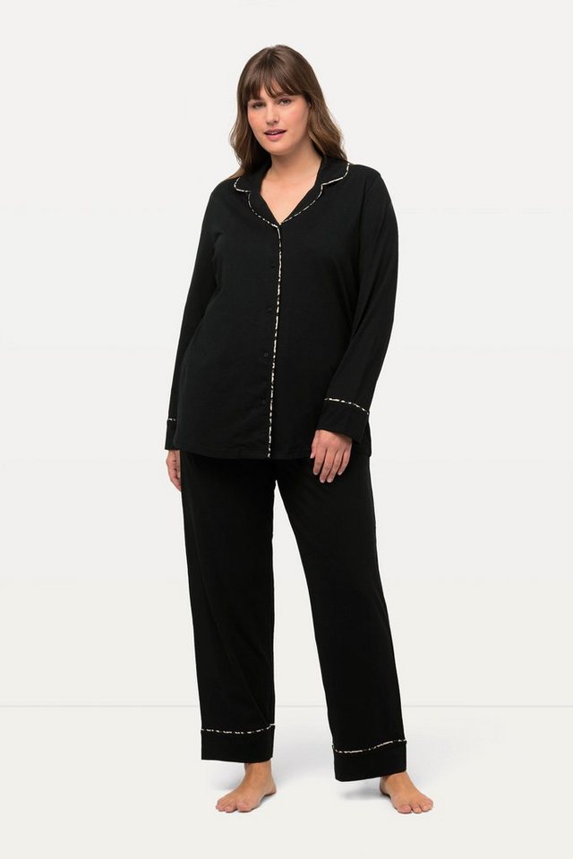 Ulla Popken Pyjama Pyjama Leo Einfassungen Reverskragen Langarm