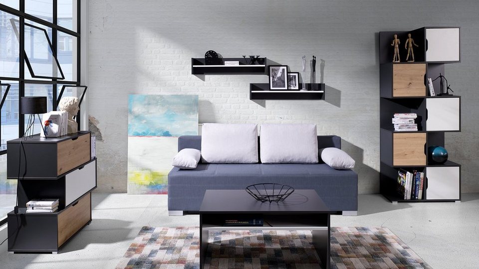 99rooms Wohnwand Senza Graphit Artisan Eiche Melamin Set 5 St