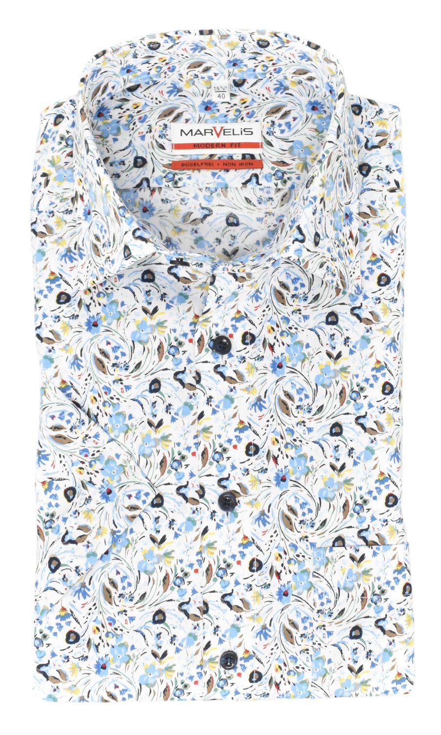 MARVELIS Kurzarmhemd Kurzarmhemd - Modern Fit - Florales Muster - Bunt ...