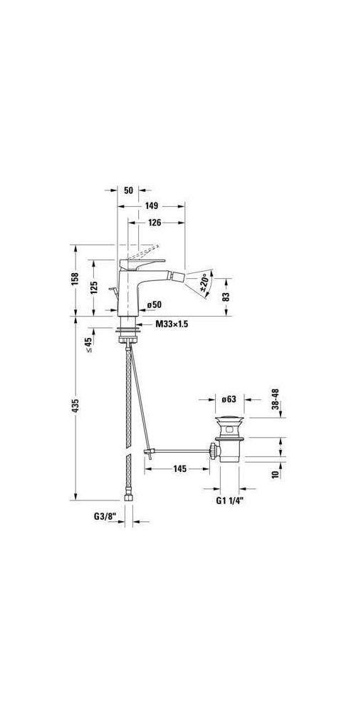 Duravit Badarmatur Einhebel Bidetmischer Tulum Ausl 126mm M Zag Chrom Chrom