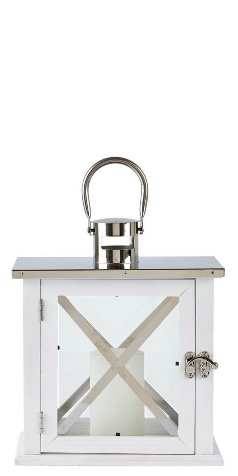 Kj Collection Kerzenlaterne Laterne Felina 22x13x26cm Holz Metall Weiß
