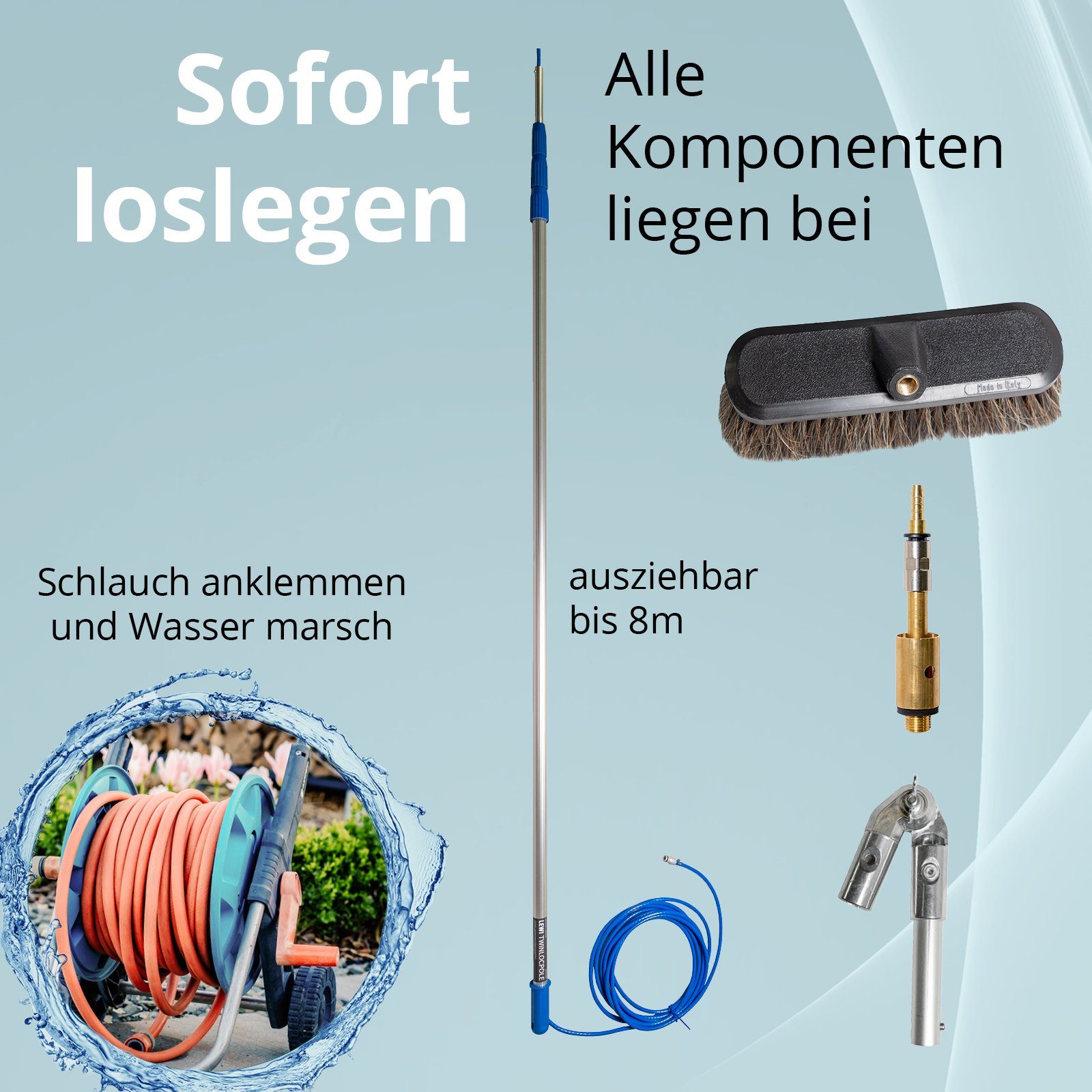 BoomDing Reinigungsbürste Teleskopstange mit Wasseranschluss 8 Meter ...