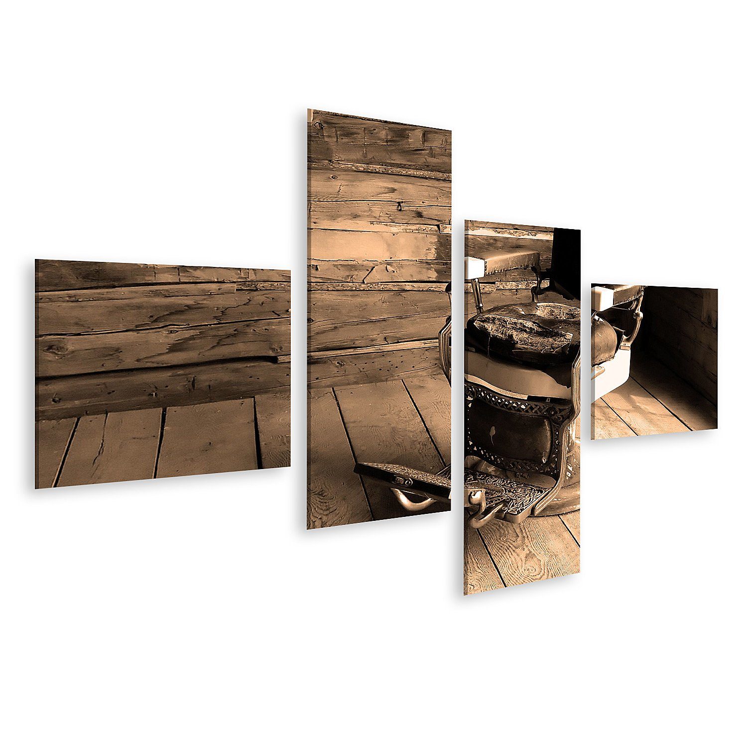islandburner Leinwandbild Bild auf Leinwand Ein alter Western-Frisörsessel Wandbild Poster Kunst