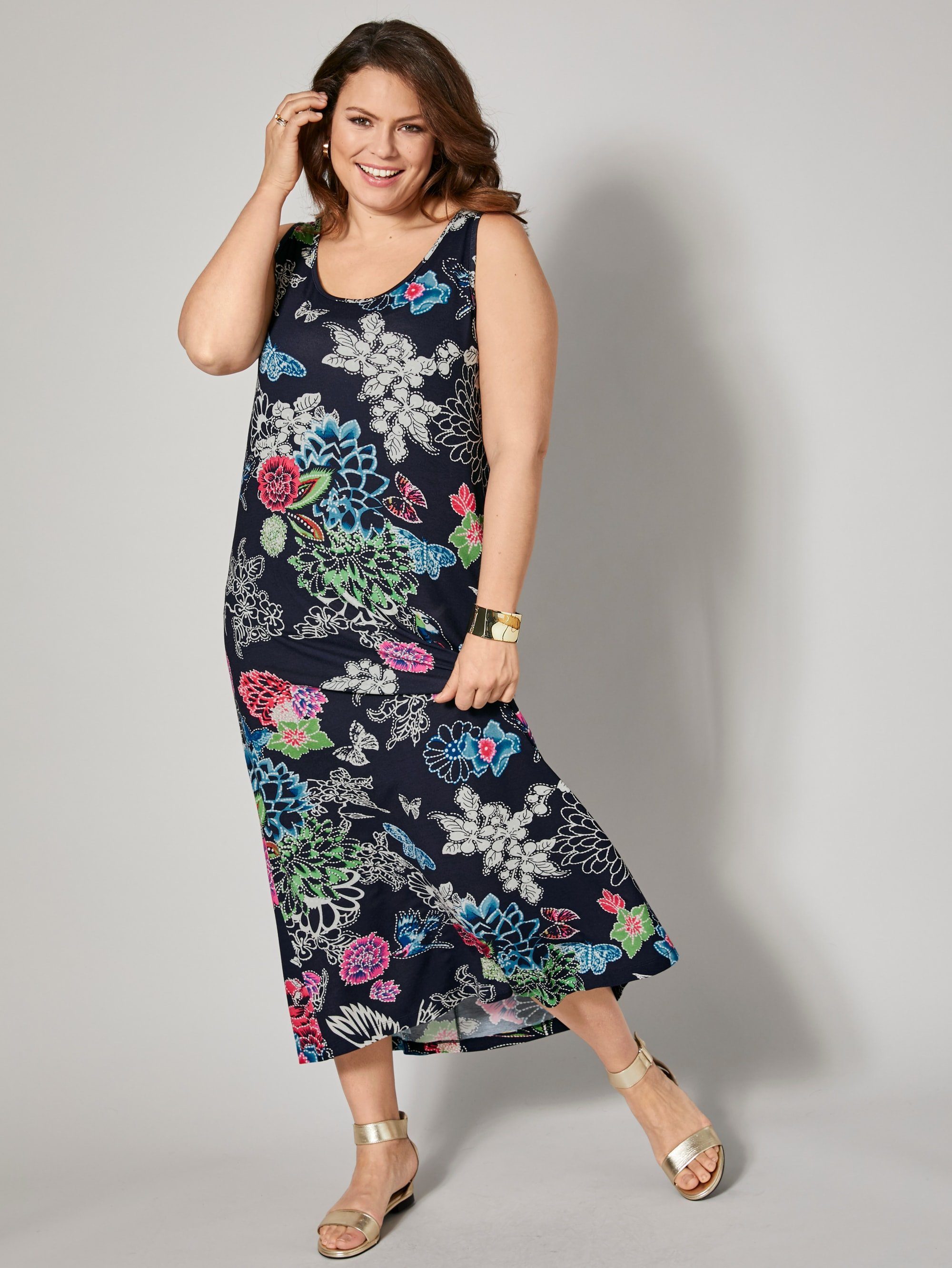 Sara Lindholm By Happysize Jersey Maxikleid Mit Blumen Print Online