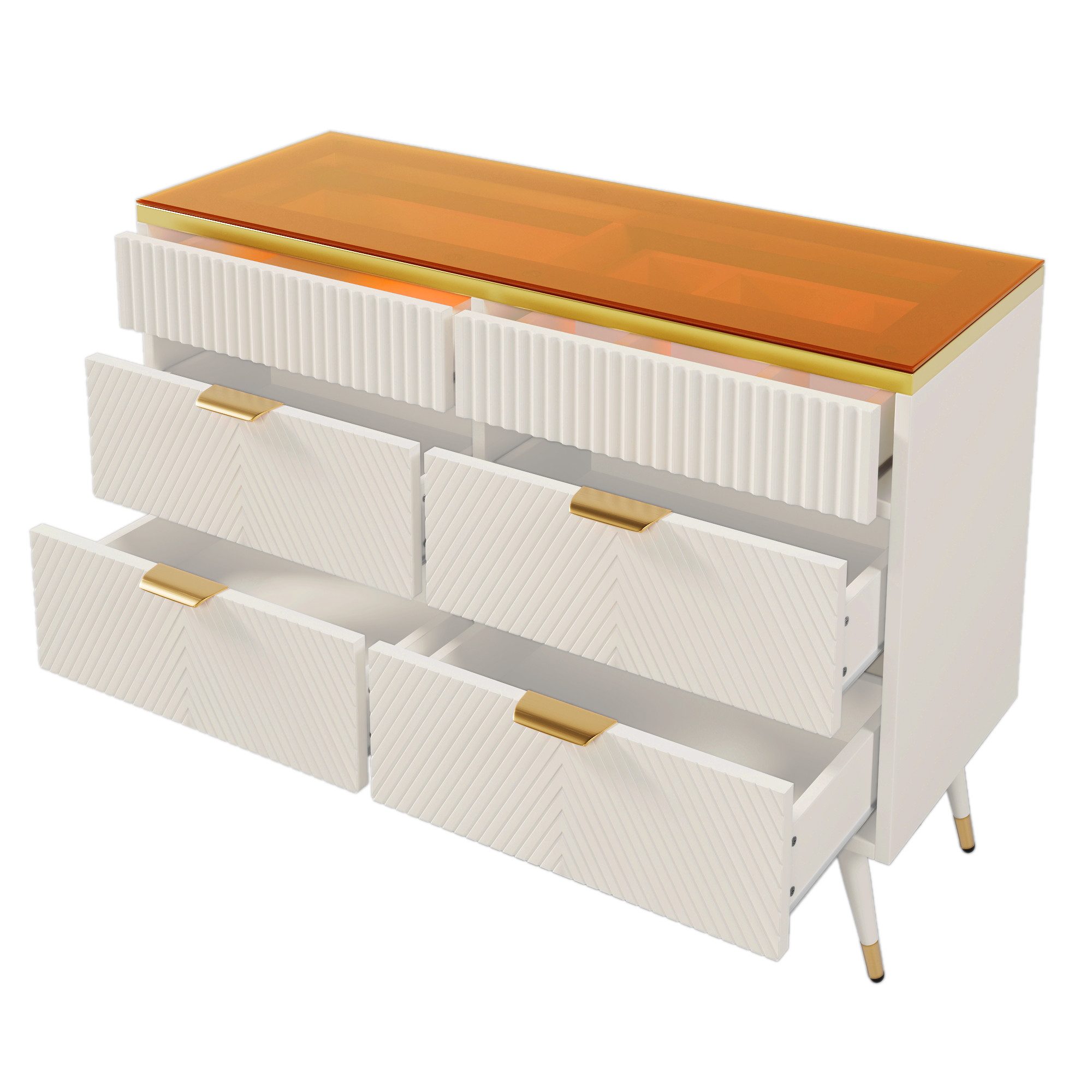 Ideasy Schubkastenkommode 120 X 40 X 76 Cm Weiße Sideboard Mit 6