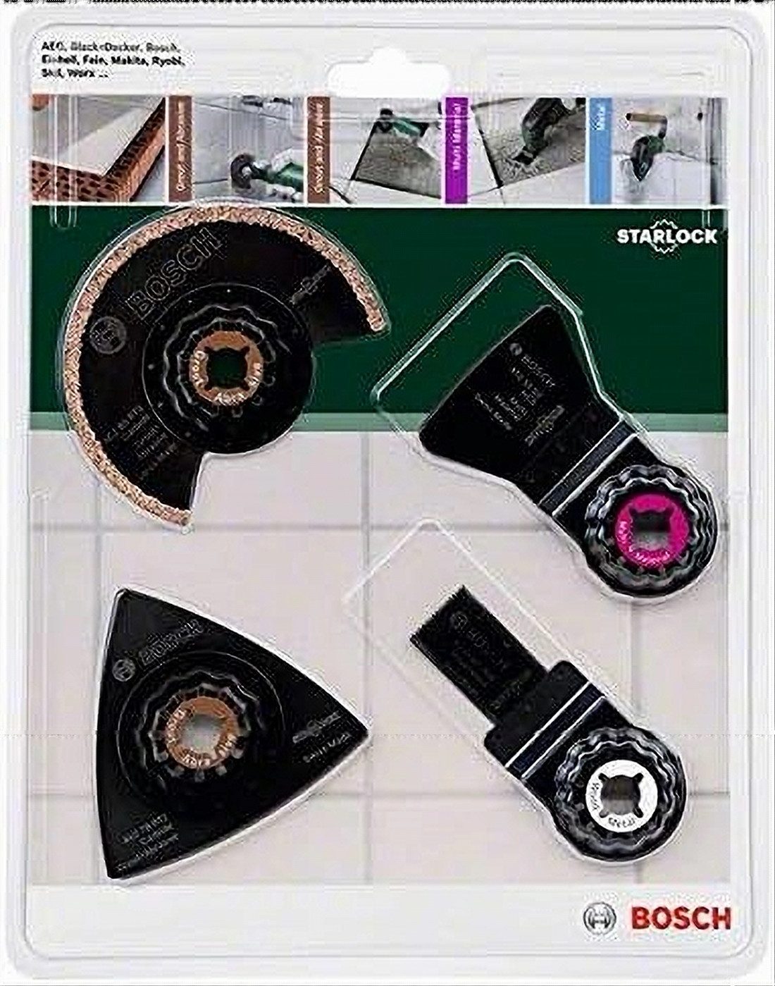 BOSCH Tauchsägeblatt 4tlg. Fliesenset Mörtel Fliesenkleber Multifunktionswerkzeuge Starlock