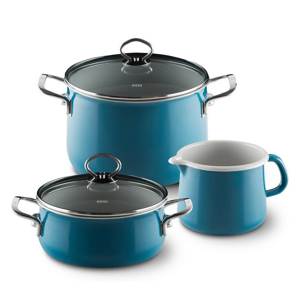 Riess Topf Set Topfset 3 Teilig Aquamarin Emaille Sparpaket 3 Tlg
