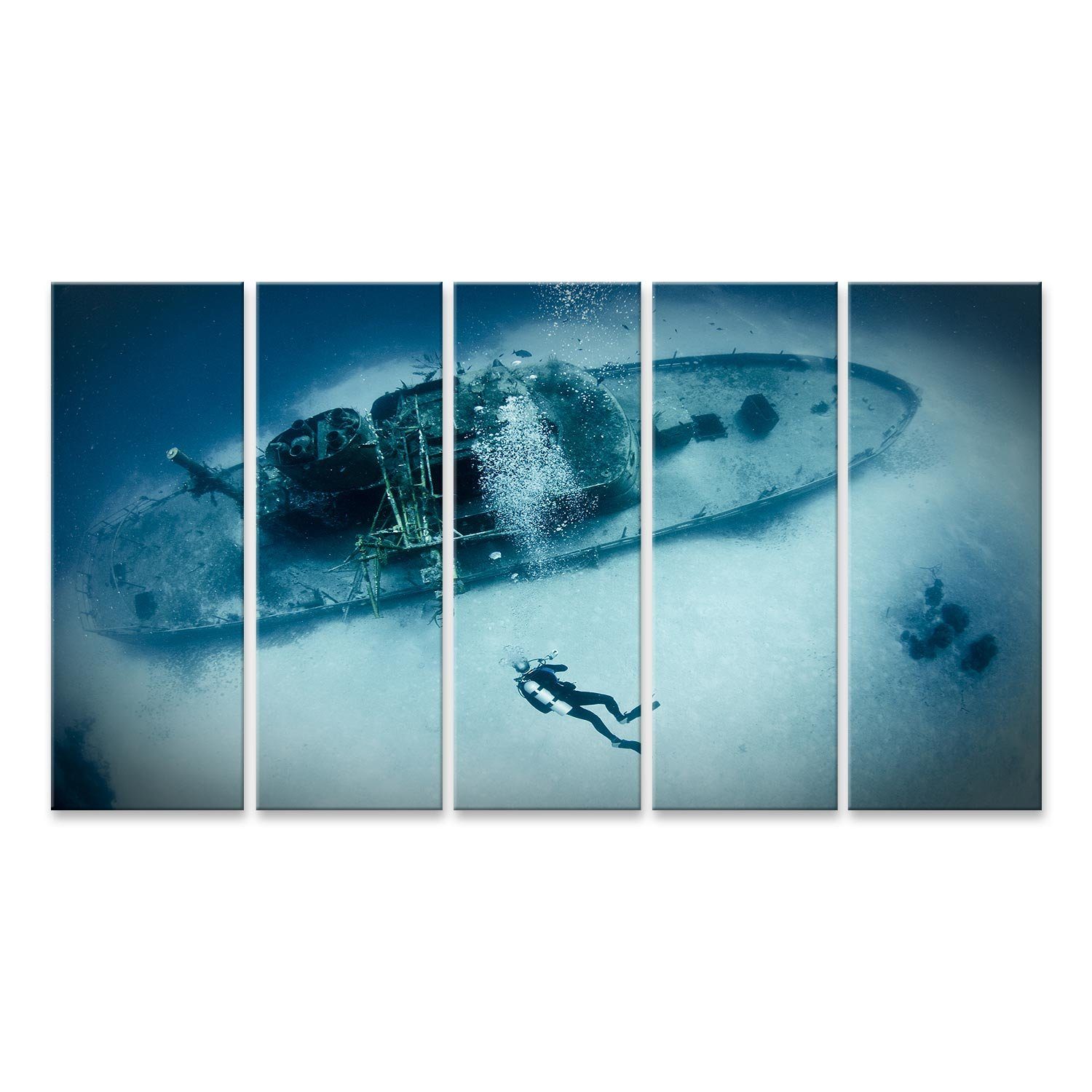islandburner Leinwandbild Bild auf Leinwand Taucher Schiffswrack Wandbild Poster Kunstdruck Bil