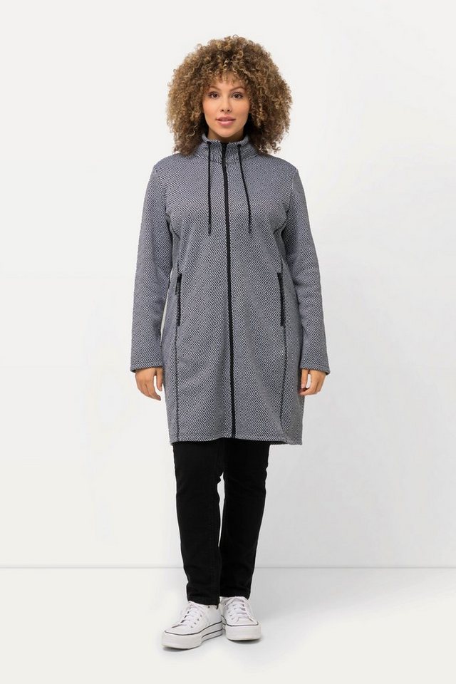 Ulla Popken Sweatjacke Strickfleece Jacke Grafisches Muster Stehkragen