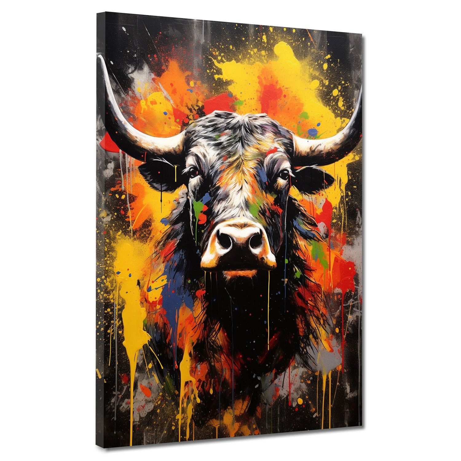 Artedinoi Leinwandbild Stier Pop Art Abstrakt Splatter Leinwandbild