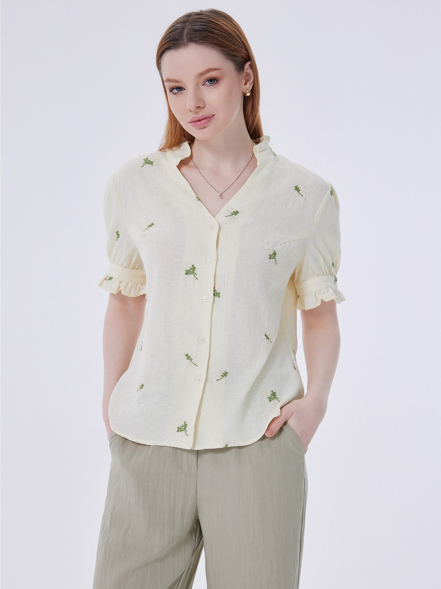 Lapa Plus Kurzarmbluse Damen Elegant Kurzarm Blusen Jacquard V Neck