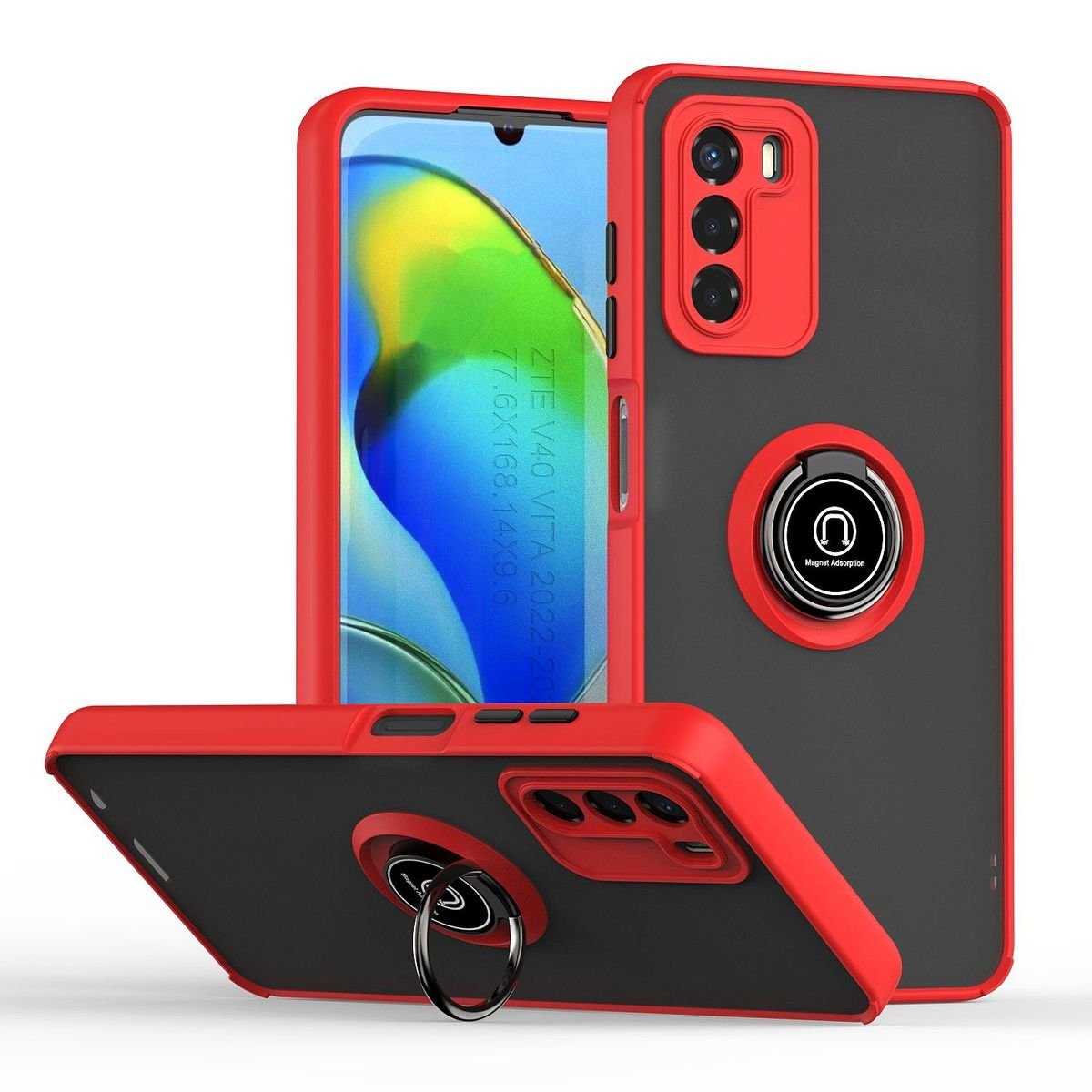 Wigento Handyhülle Für Zte Blade V40 Vita Tpu Pc Design Ring Cover