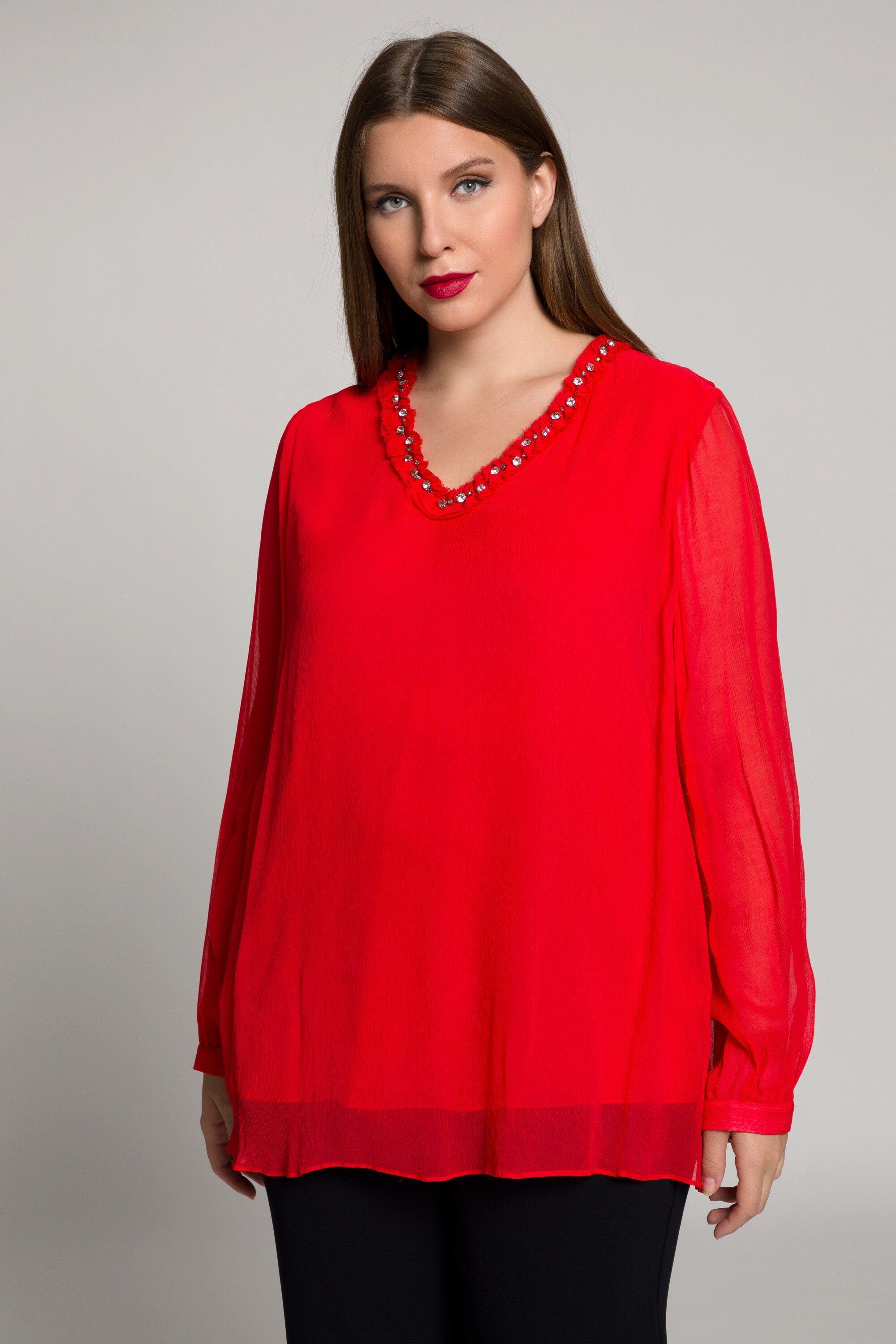 Ulla Popken Longbluse Bluse Chiffon Mit Kleinen Glitzersteinchen Am V