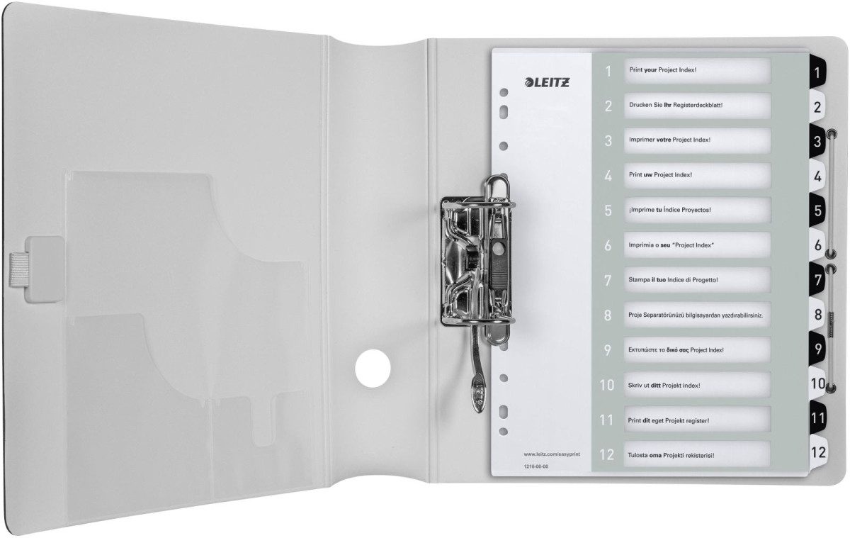 LEITZ Aktenordner Plastikregister Wow 1-12 beschriftbar A4 PP 12 Blatt weiß/schwarz, Leitz ...