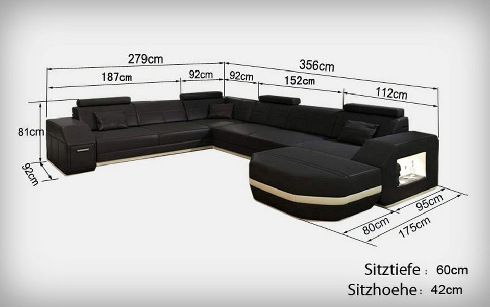 Jvmoebel Ecksofa Leder Sofa Couch Eck Sitz Garnitur Wohnlandschaft U