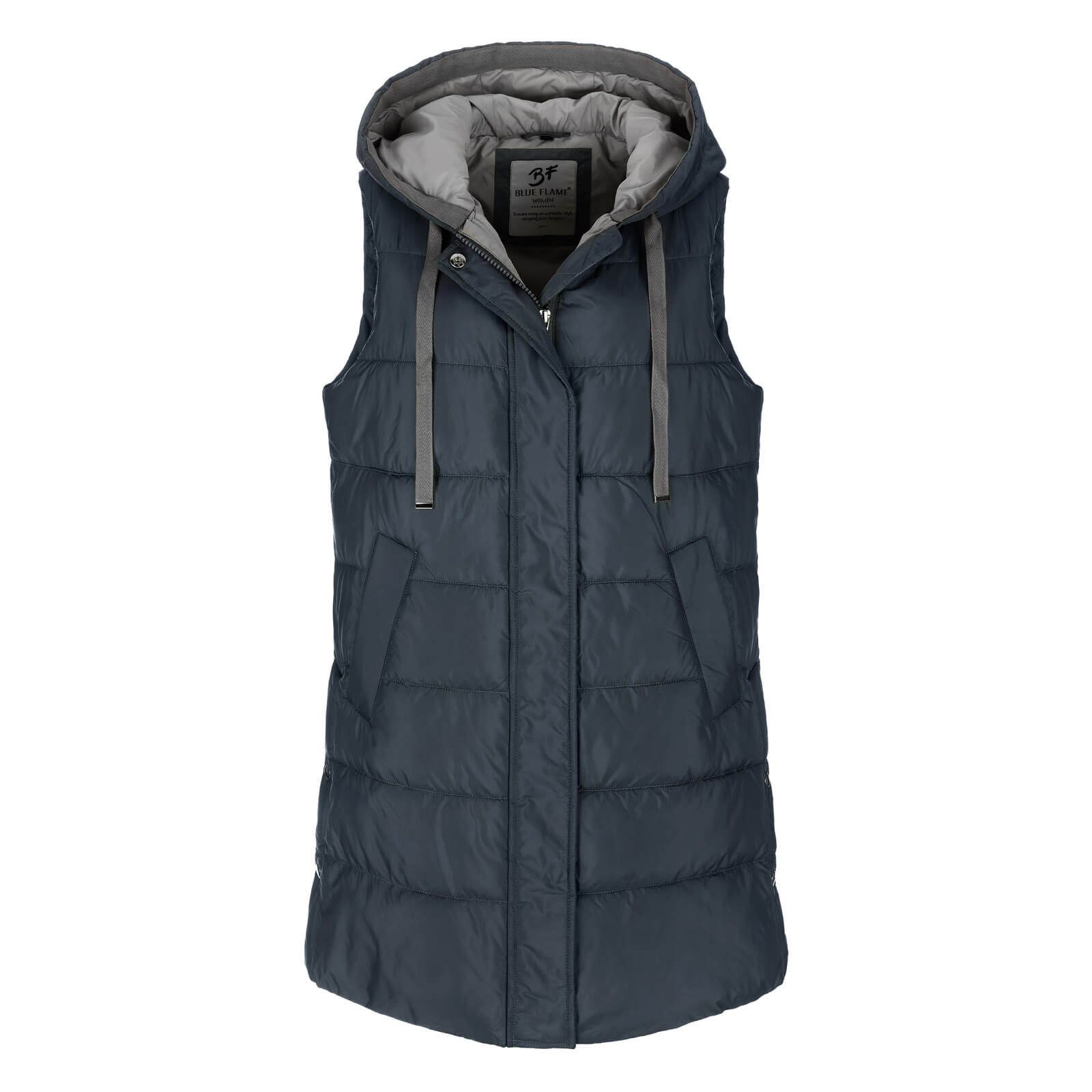 Blue Flame Longweste Damen Steppweste Weste Lang Mit Kapuze Und