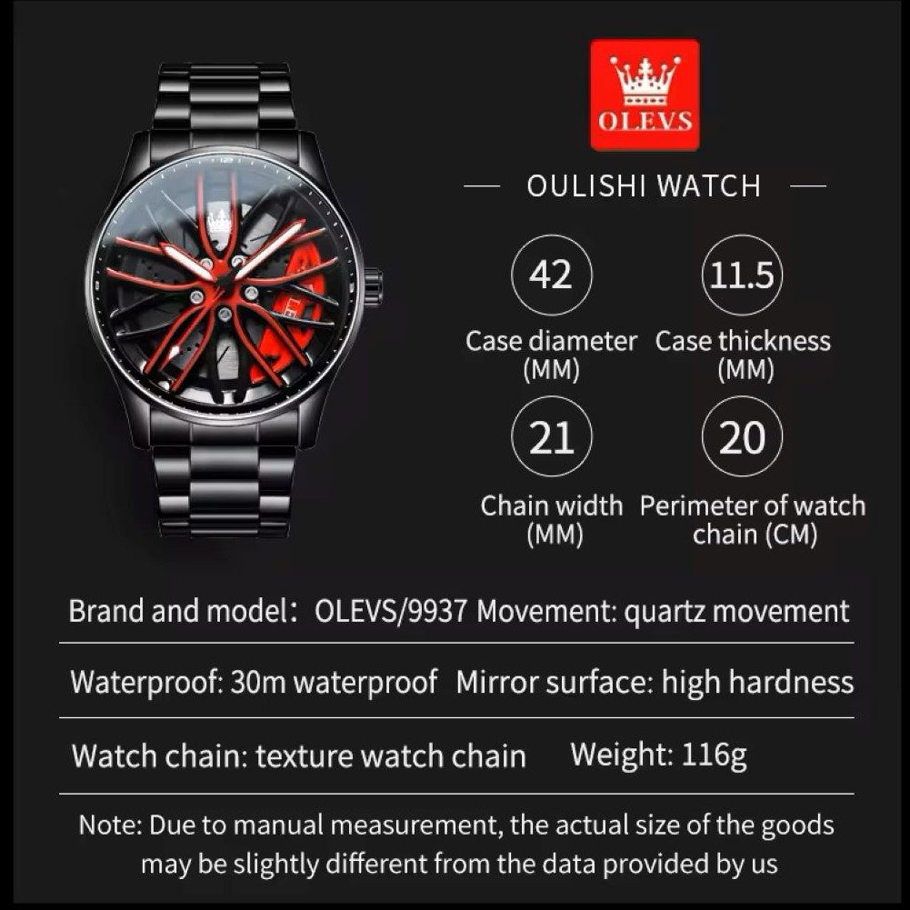 OLEVS Quarzuhr Felgenuhr- Motorsport Herren Armbanduhr im 3D ...