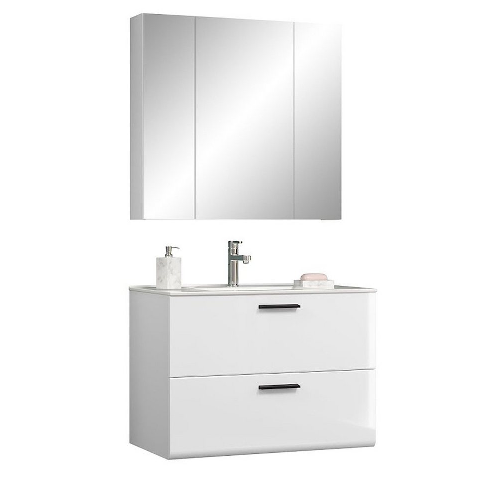 Trendteam Badmöbel Set Badezimmer Set Riva 1 Inkl Waschbecken Weiß