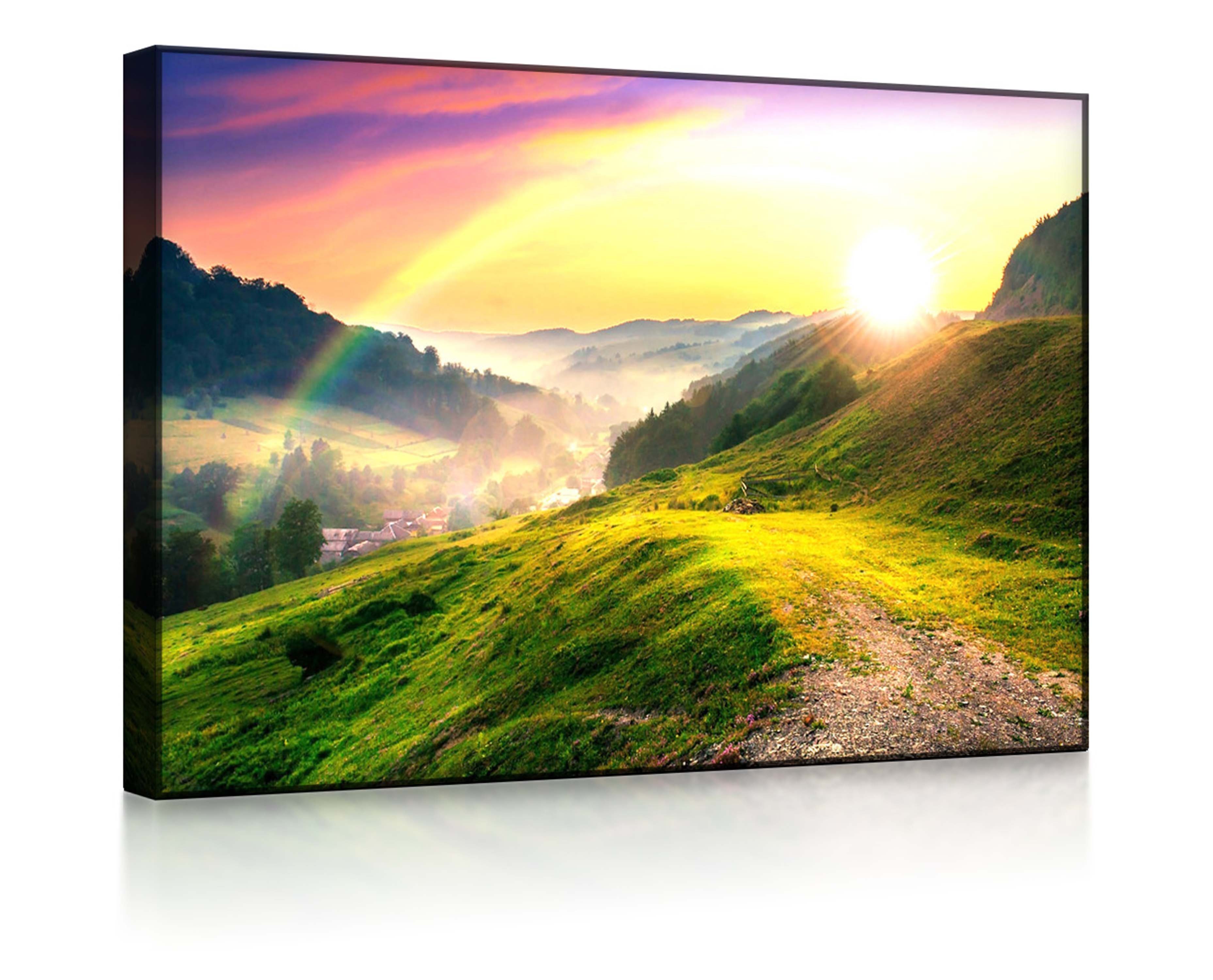 lightbox-multicolor LED-Bild Französische Berglandschaft beim Sonnenuntergang front lighted ...