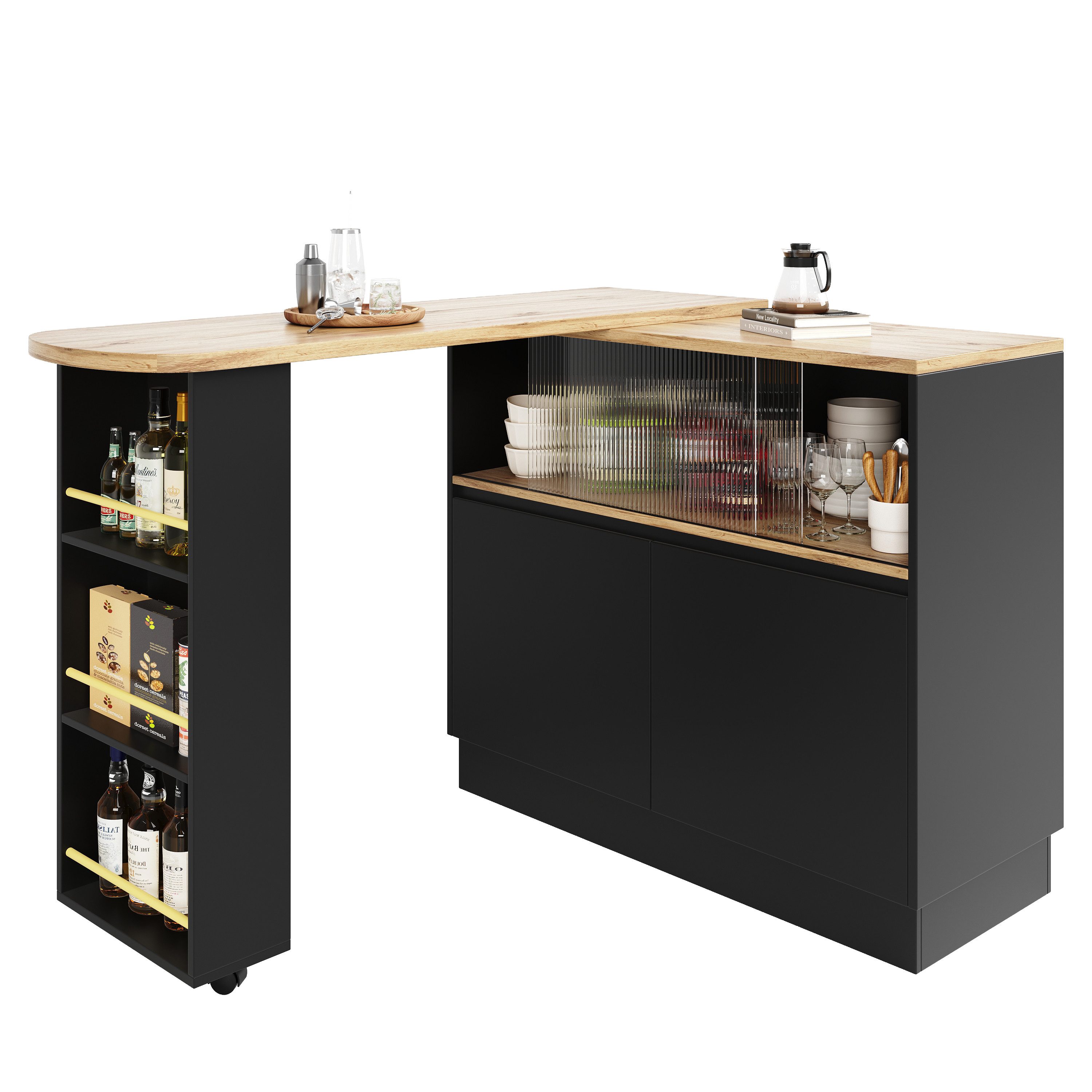 Modfu Bartisch 360° Drehbare Essbar Ausziehbar Esstisch Mit Sideboard