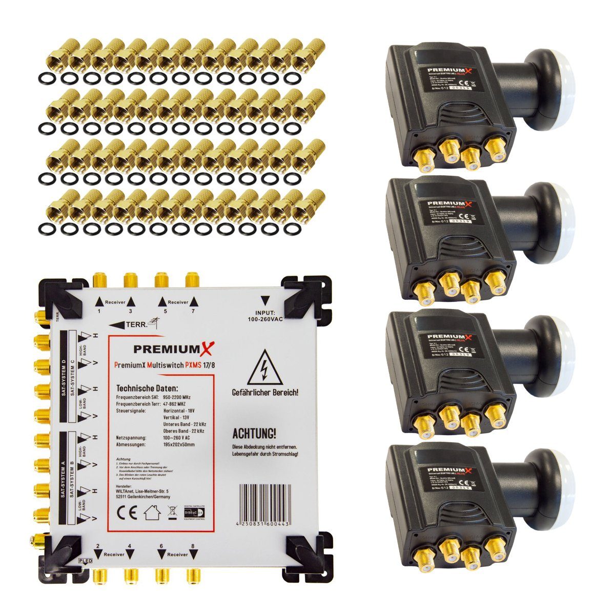 PremiumX SAT-Multischalter Multischalter Set 17/8 Multiswitch SAT 4x ...