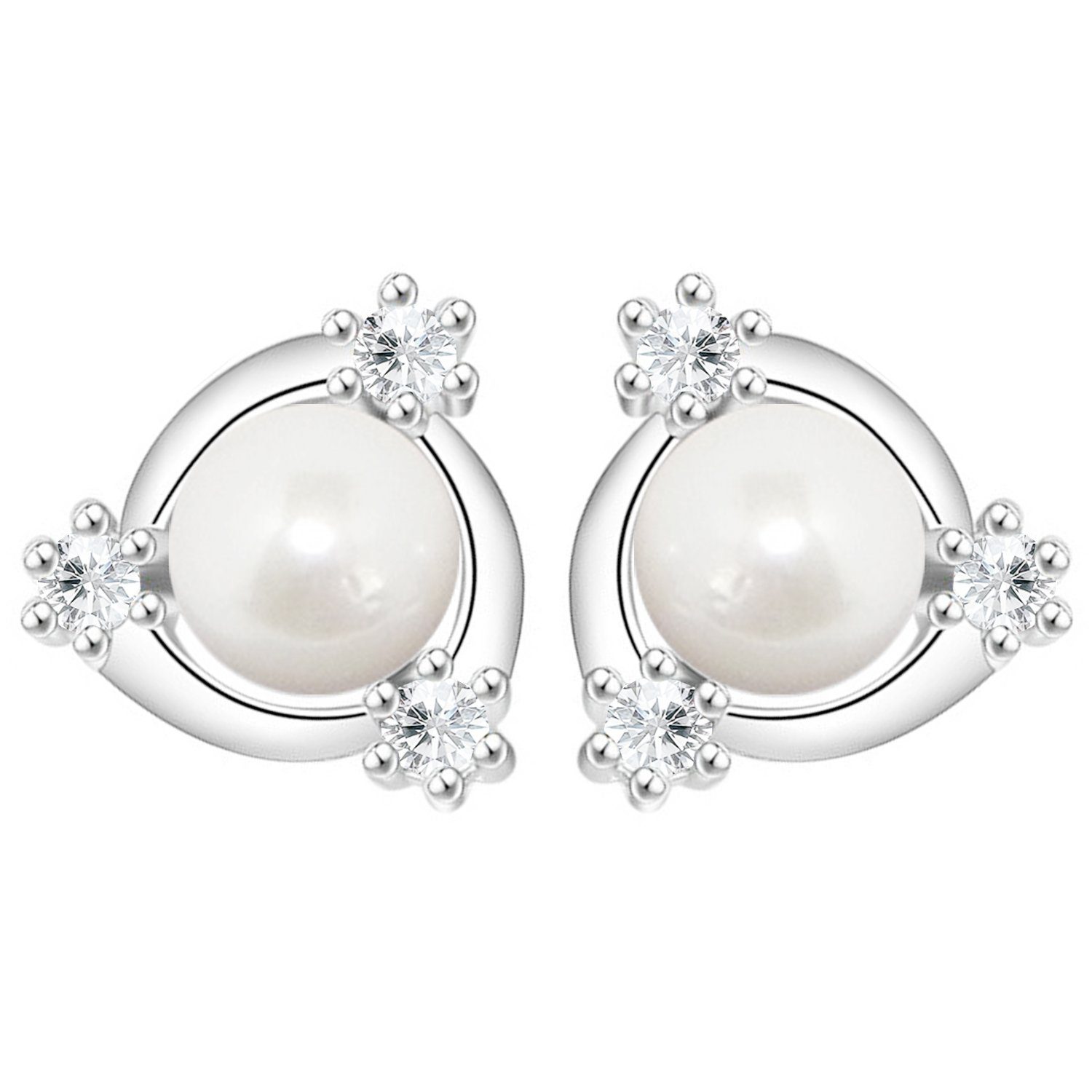 LÖB Perlenohrringe Damen Perlenohrringe Ohrstecker Ohrringe mit Perlen Zirkonia Silber ...