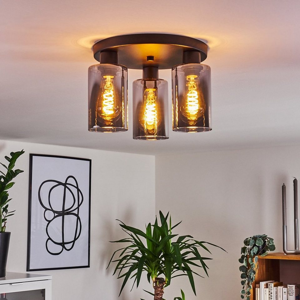 Hofstein Deckenleuchte Bovo Runde Deckenlampe Aus Metall In Schwarz
