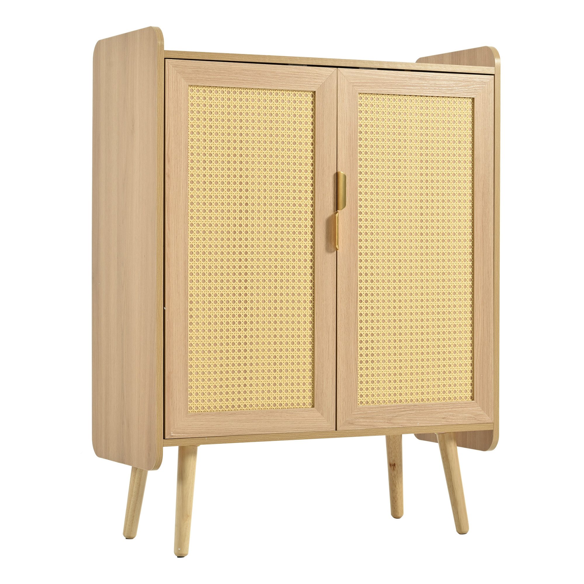 Klam Home Sideboard Kommode Mit 2 Türen Verstellbaren Rattan Trennwand