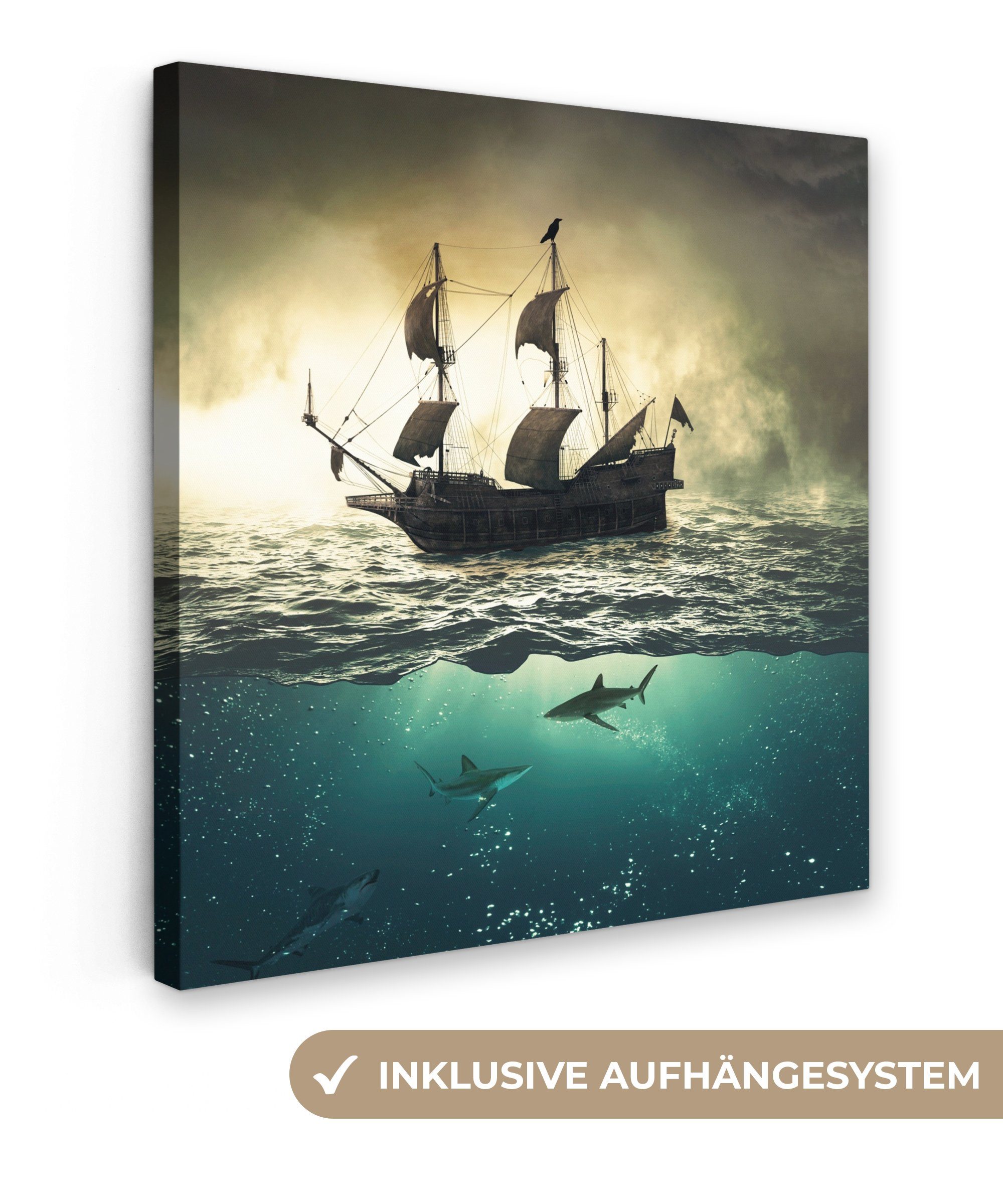 Onemillioncanvasses® Leinwandbild Meer Boot Hai 1 St Leinwand