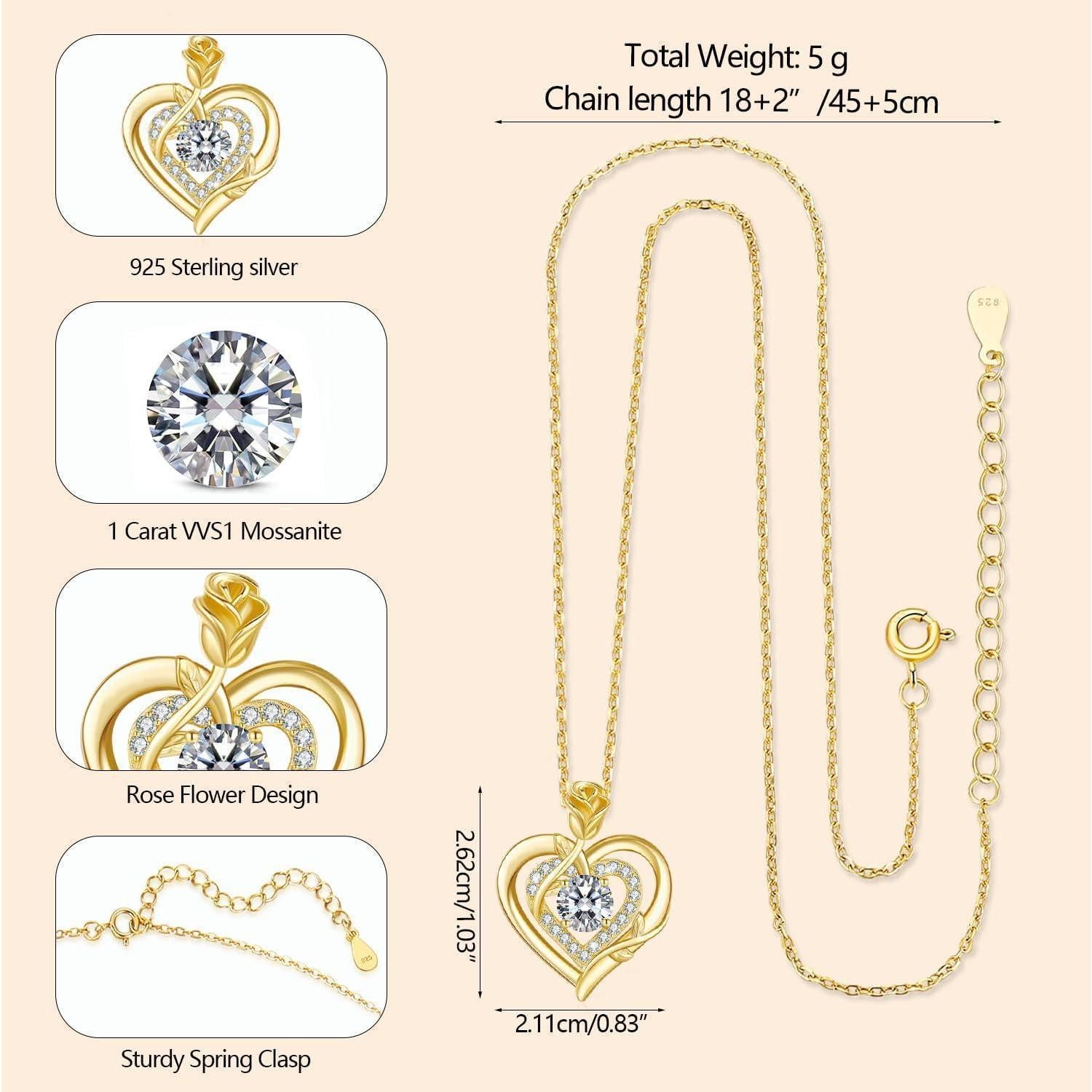 LuxusKollektion Herzkette Kette Moissanite Silber Doppelherz Anhänger ...