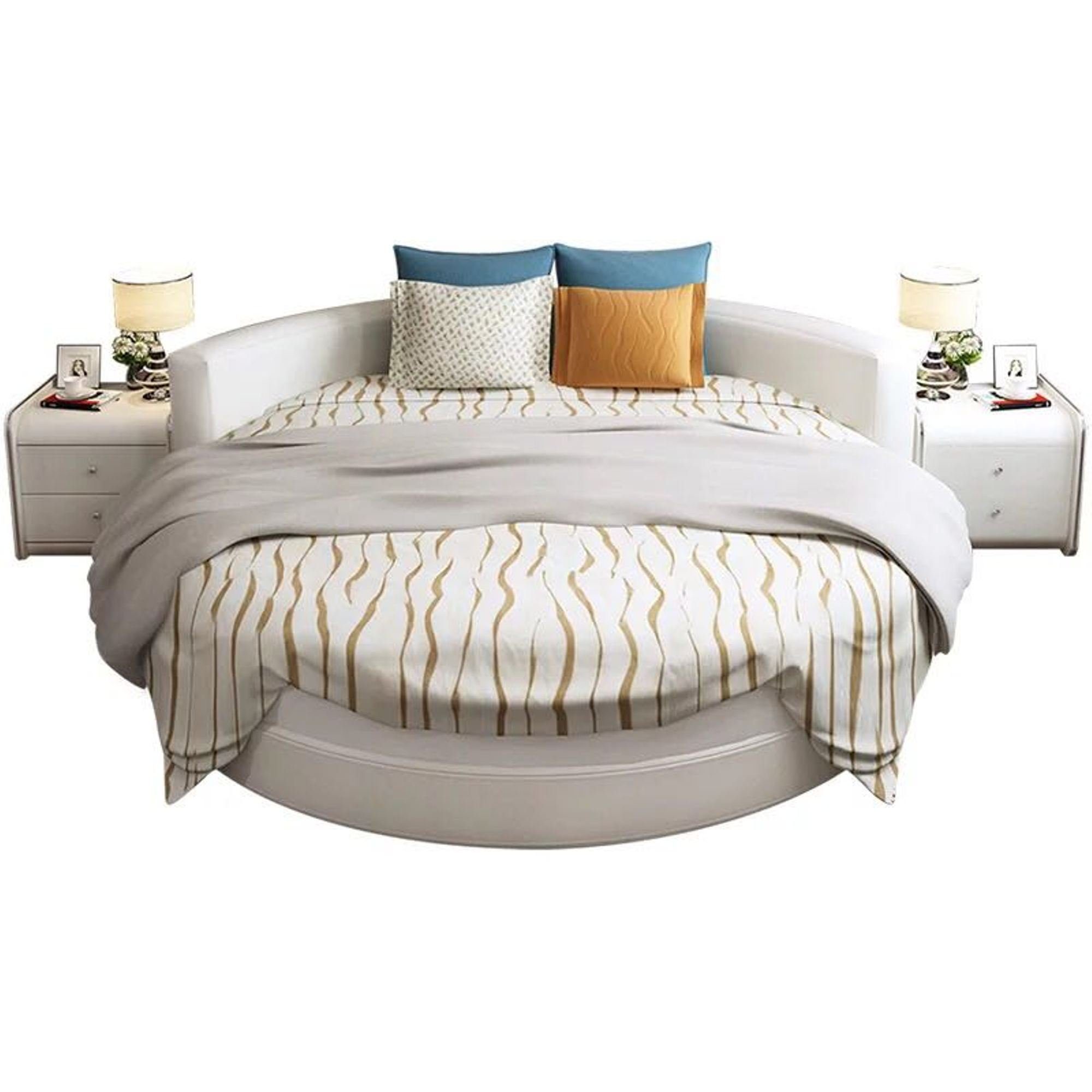 JVmoebel Bett Rundes Leder Bett 200x200 Luxus Polster Rund Betten Runde ...
