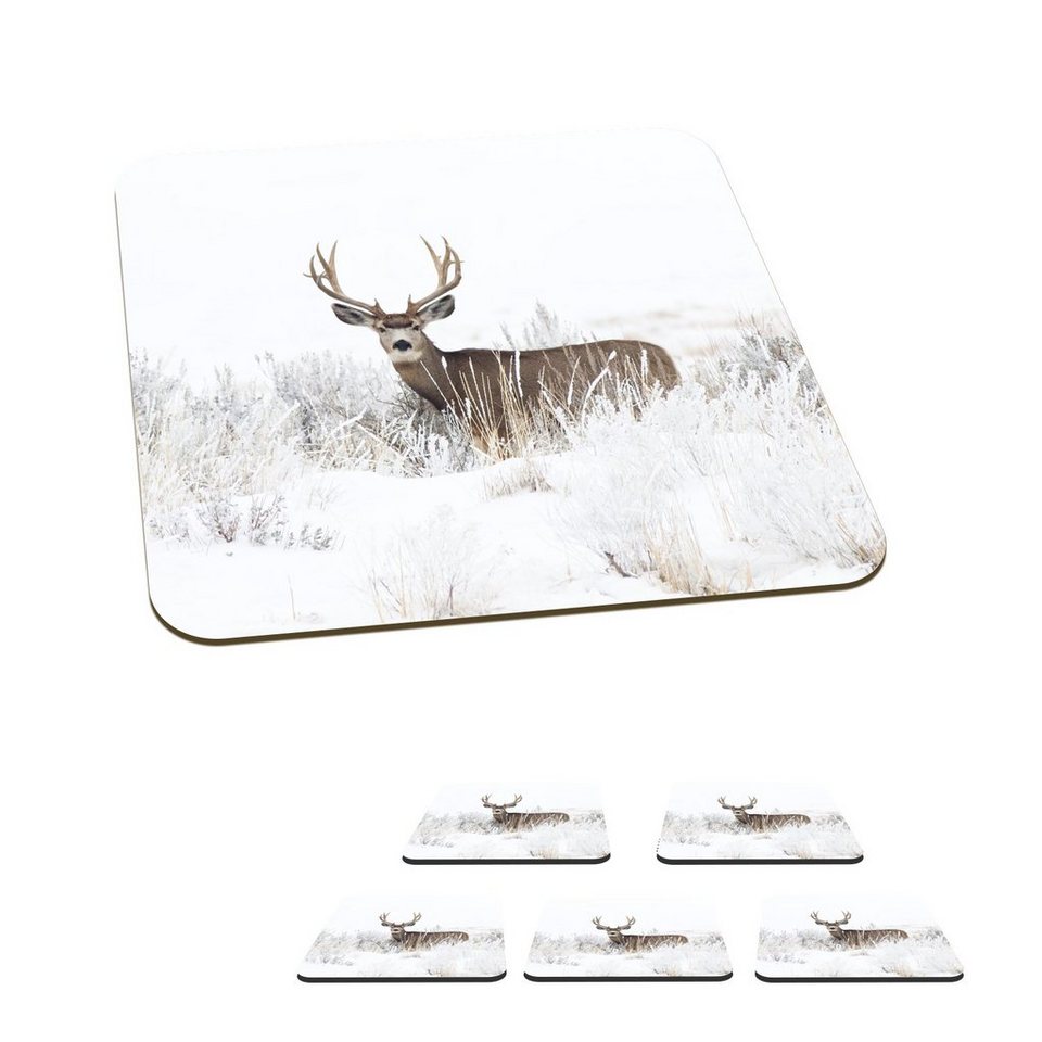 Muchowow Glasuntersetzer Hirsche Winter Schnee Tiere